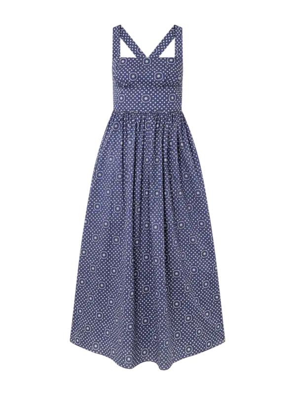 Matteau Gathered Printed Organic Cotton Midi Dress - Blue