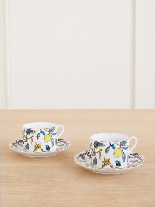 La DoubleJ Impero Set Of Two Gold-plated Painted Porcelain Teacups - White