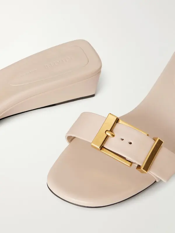 Khaite Manhattan Buckled Leather Wedge Sandals - Neutrals