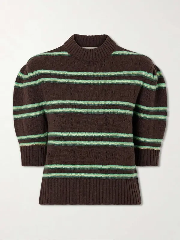 Marni Cropped Striped Open-knit Cashmere Sweater - Brown