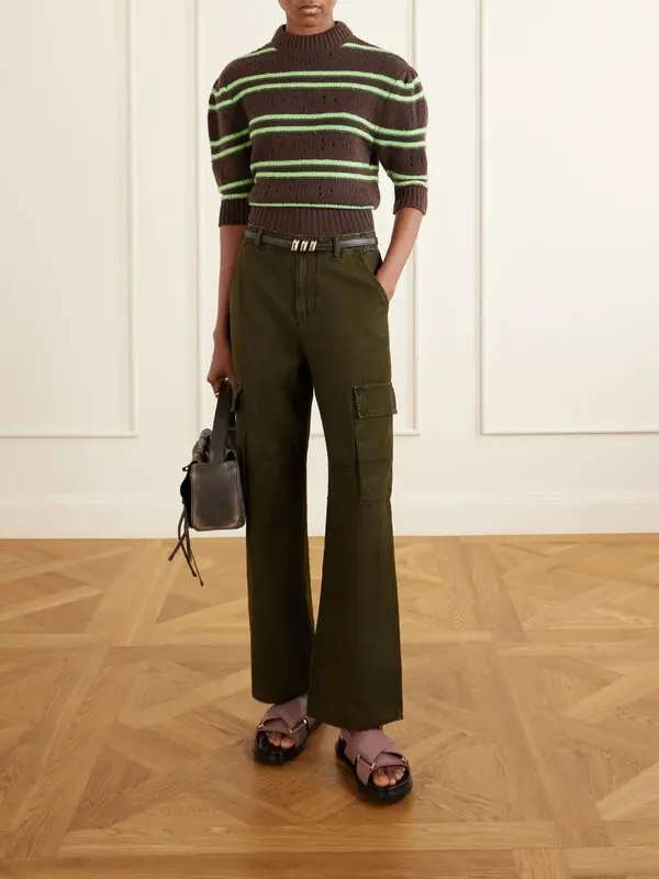 Marni Cropped Striped Open-knit Cashmere Sweater