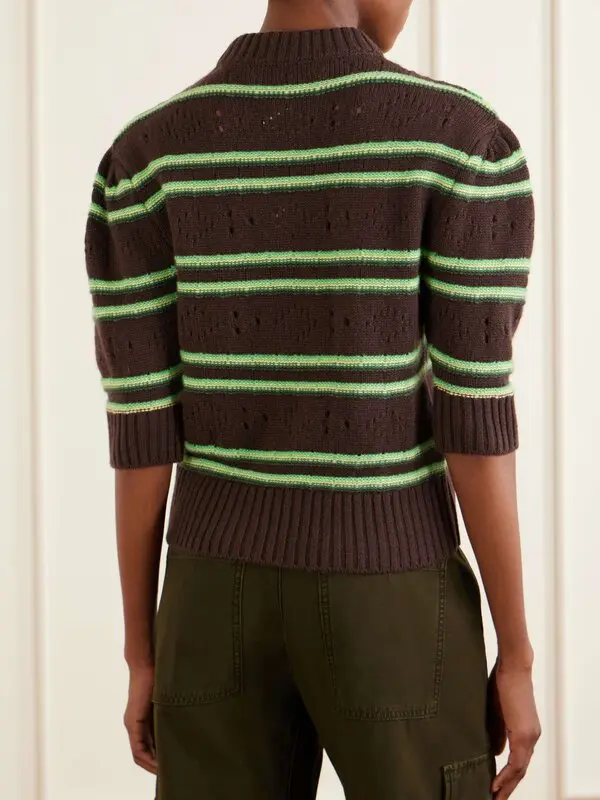 Marni Cropped Striped Open-knit Cashmere Sweater