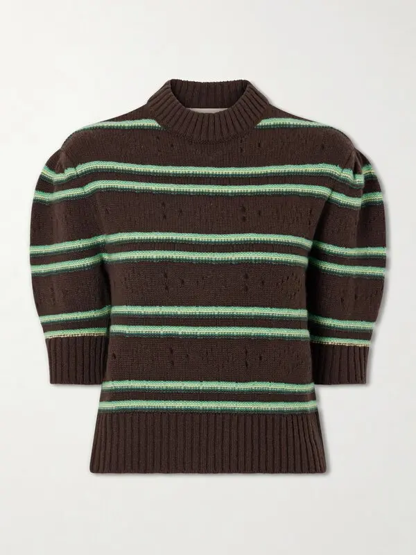Marni Cropped Striped Open-knit Cashmere Sweater - Brown