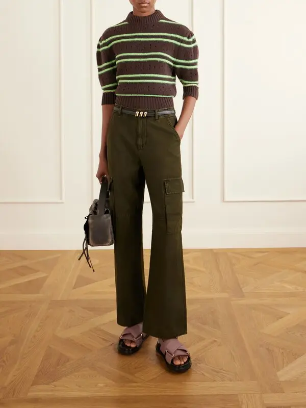 Marni Cropped Striped Open-knit Cashmere Sweater