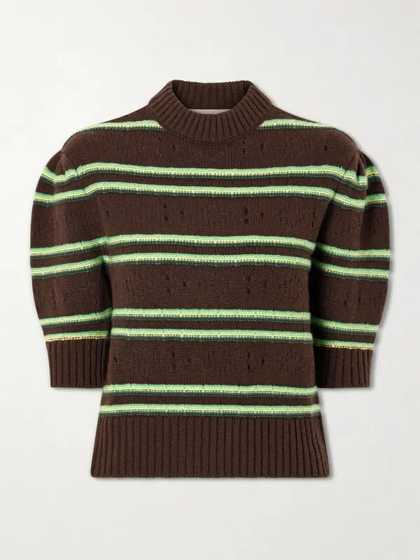 Marni Cropped Striped Open-knit Cashmere Sweater - Brown