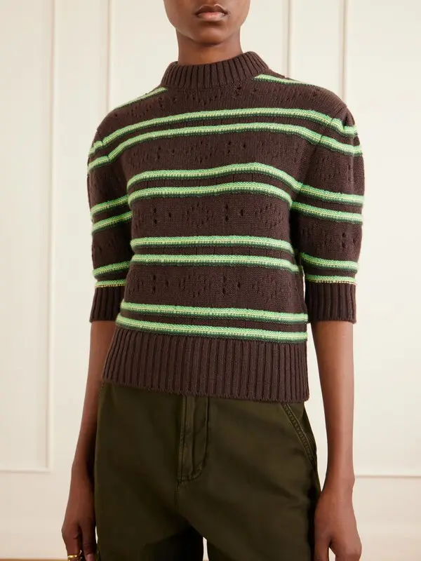 Marni Cropped Striped Open-knit Cashmere Sweater - Brown