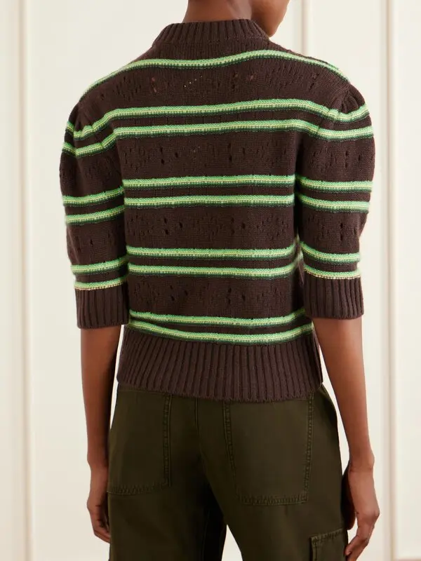 Marni Cropped Striped Open-knit Cashmere Sweater - Brown