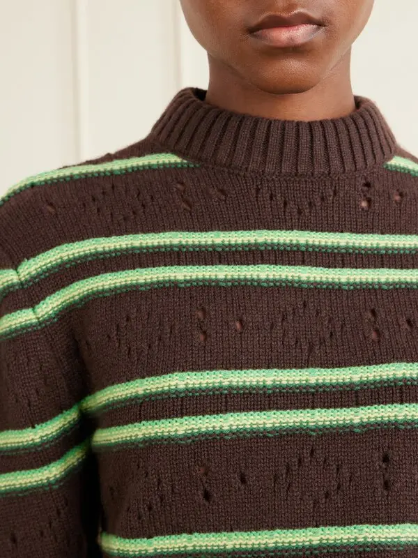 Marni Cropped Striped Open-knit Cashmere Sweater - Brown