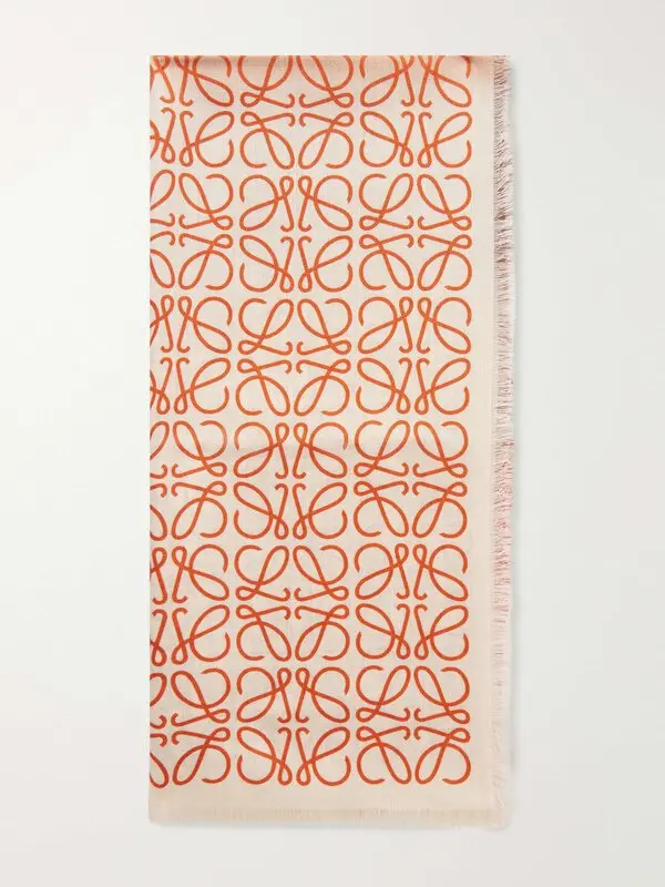 Loewe Anagram-intarsia Wool, Silk And Cashmere-blend Scarf - Orange