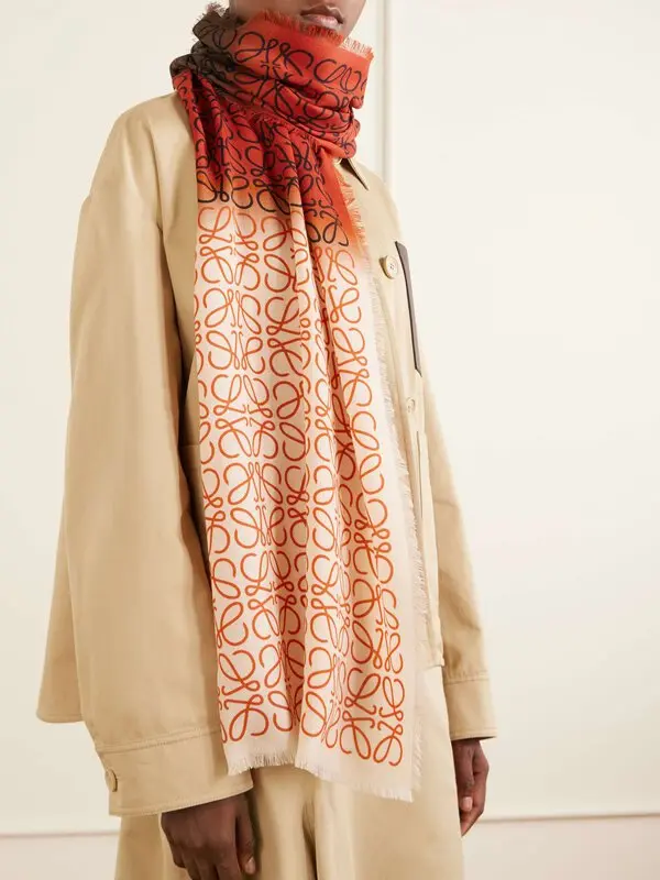 Loewe Anagram-intarsia Wool, Silk And Cashmere-blend Scarf
