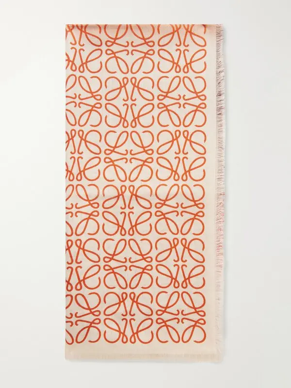 Loewe Anagram-intarsia Wool, Silk And Cashmere-blend Scarf - Orange