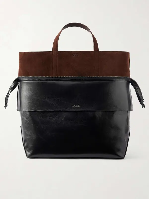 Loewe Switch Large Suede-trimmed Crinkled Leather Tote - Black