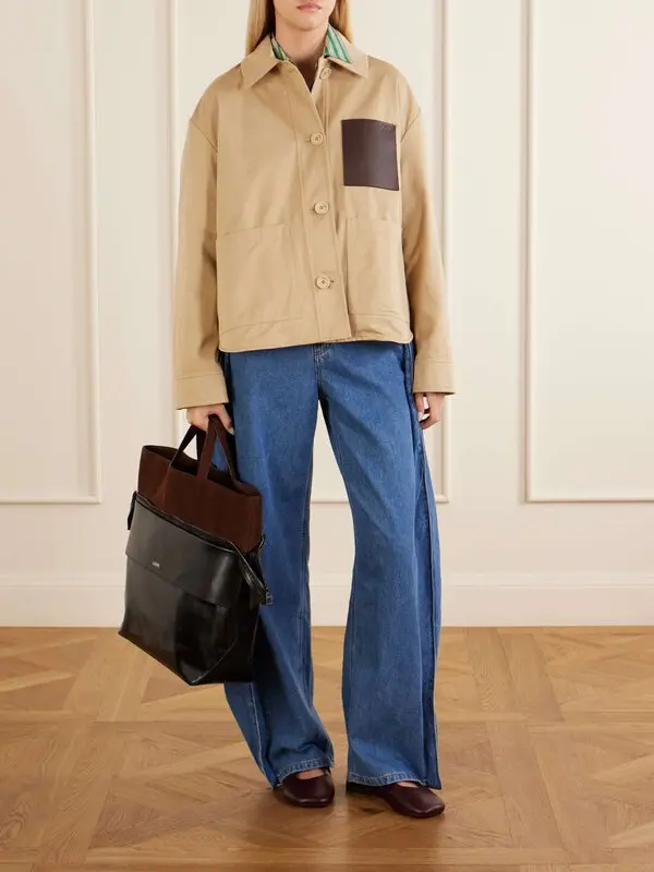 Loewe Switch Large Suede-trimmed Crinkled Leather Tote