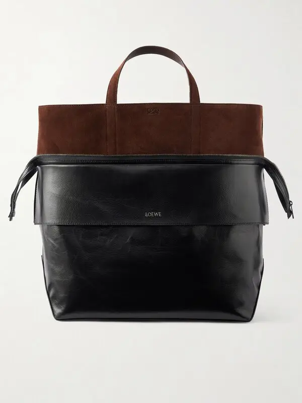 Loewe Switch Large Tote In Crinkled Leather And Suede - Black