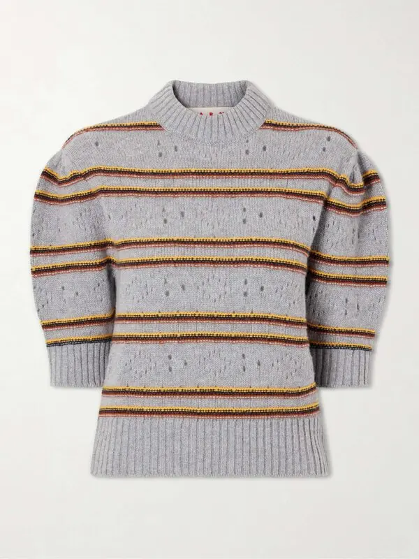 Marni Cropped Striped Open-knit Cashmere Sweater