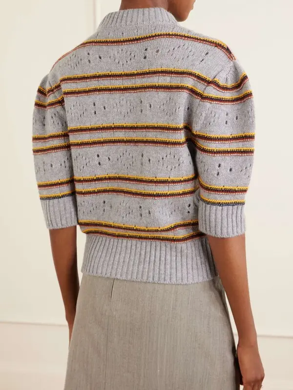 Marni Cropped Striped Open-knit Cashmere Sweater