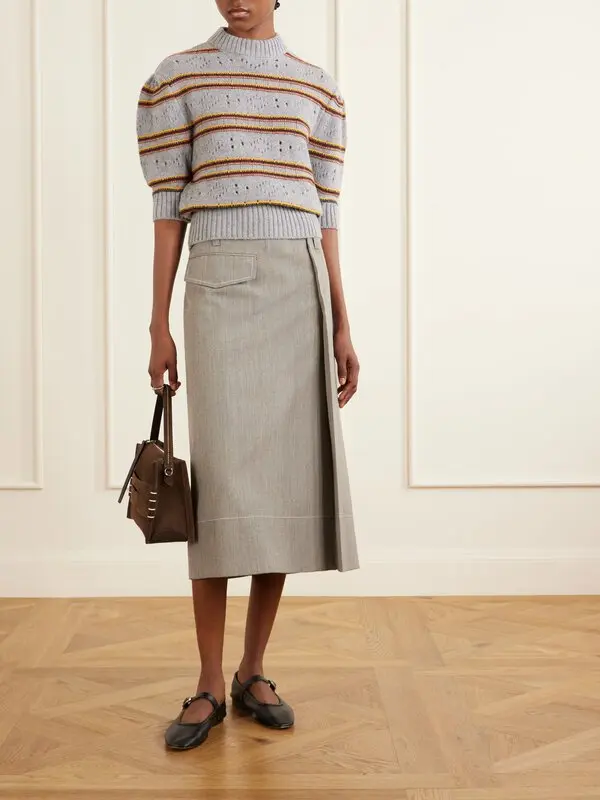 Marni Cropped Striped Open-knit Cashmere Sweater