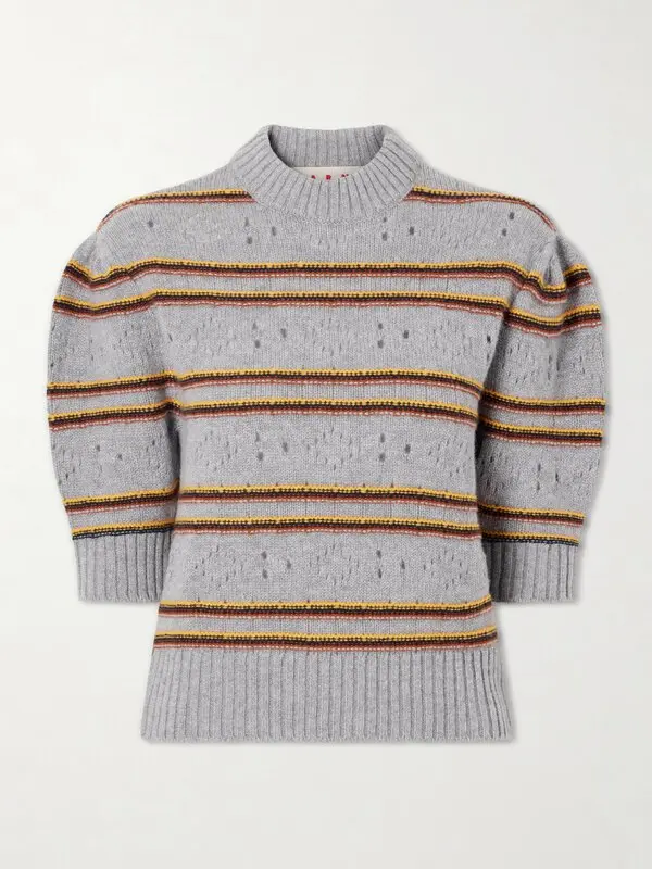 Marni Cropped Striped Open-knit Cashmere Sweater - Gray