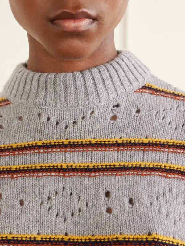 Marni Cropped Striped Open-knit Cashmere Sweater - Gray