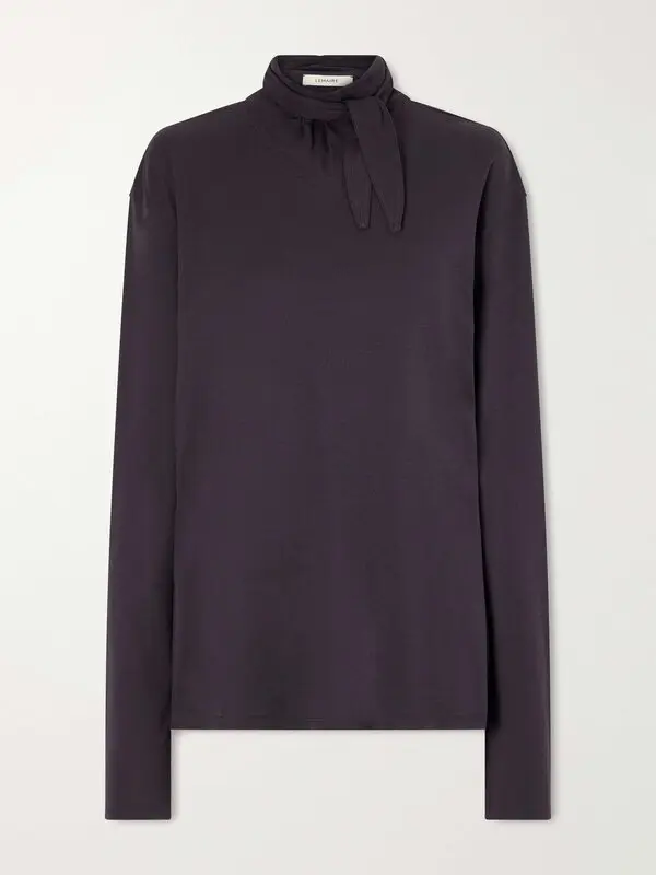 LEMAIRE Tie-detailed Cotton-jersey Blouse - Gray