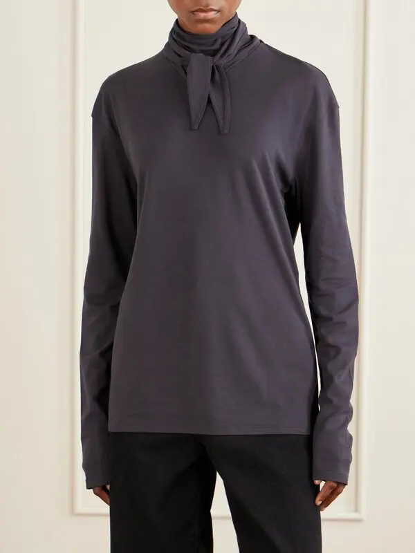 LEMAIRE Tie-detailed Cotton-jersey Blouse - Gray