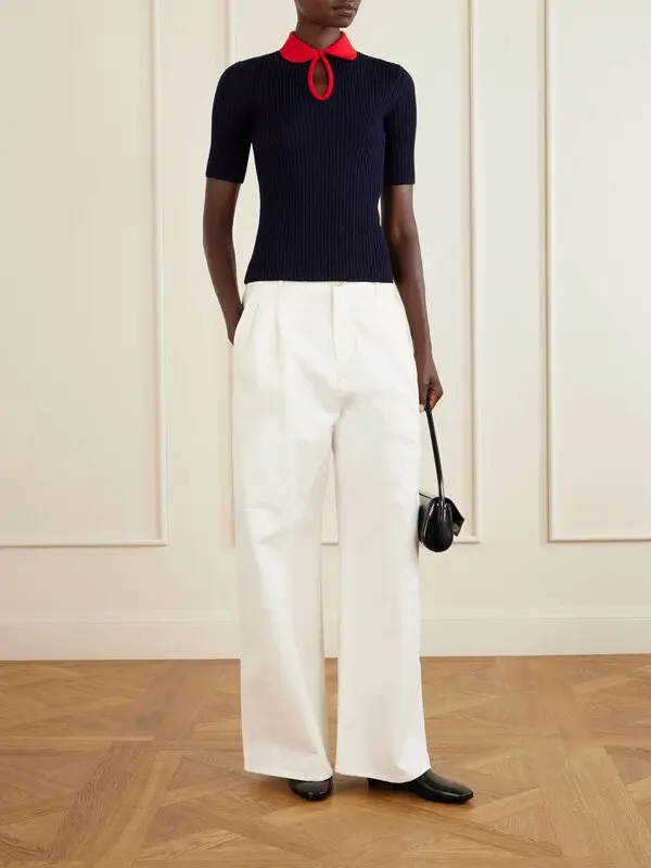 JIL SANDER Two-tone Ribbed Wool Polo Shirt