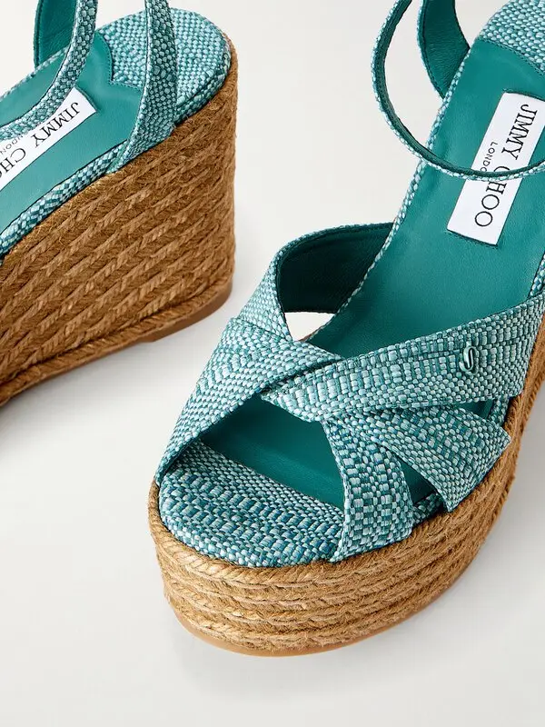 JIMMY CHOO Korra 100 Raffia Platform Wedge Sandals