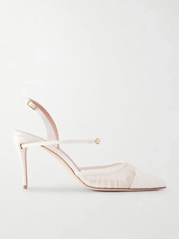 Jennifer Chamandi Mattia 85 Leather-trimmed Lace Pumps - Neutrals