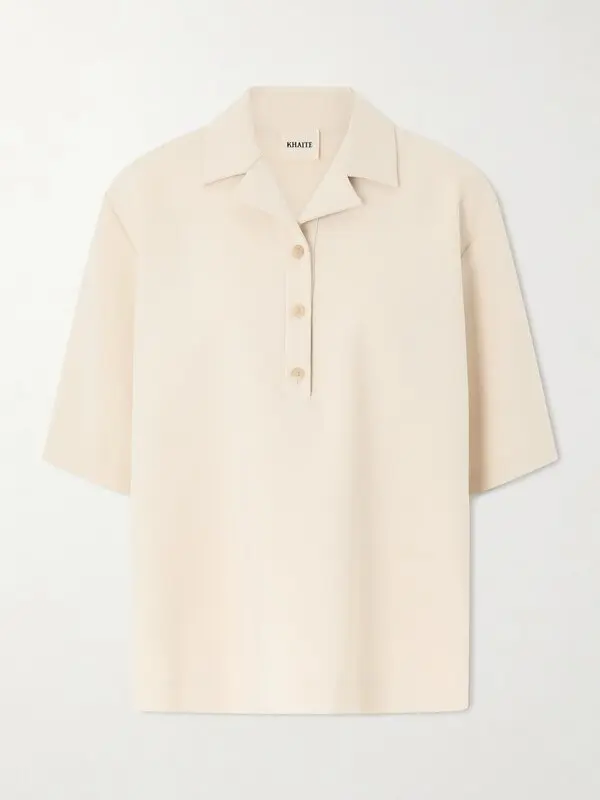 Khaite Loucin Naia-blend Crepe Polo Shirt