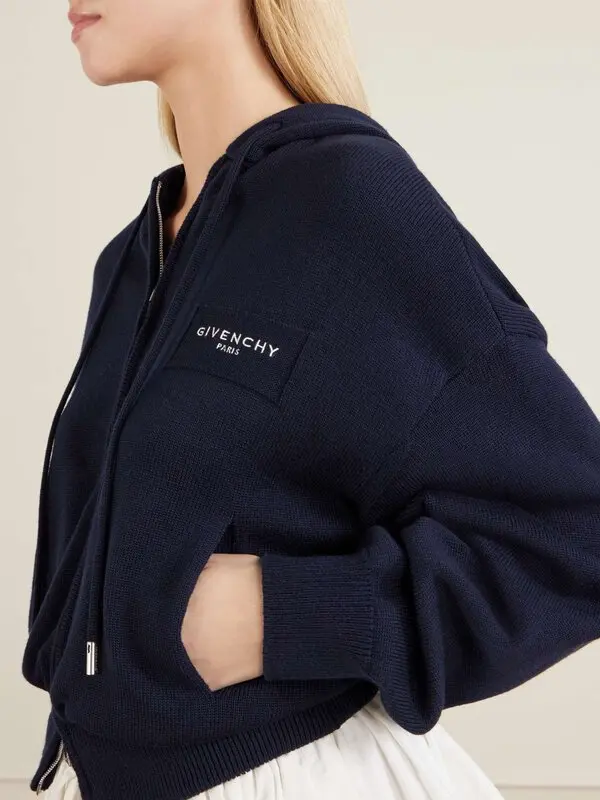 Givenchy Logo-embroidered Wool And Cotton-blend Zip-up Hoodie
