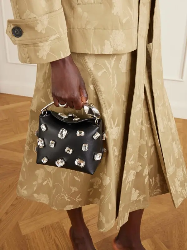 Erdem Mini Crystal-embellished Leather Clutch With Rose Handle