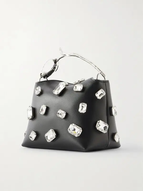 Erdem Mini Crystal-embellished Leather Clutch With Rose Handle