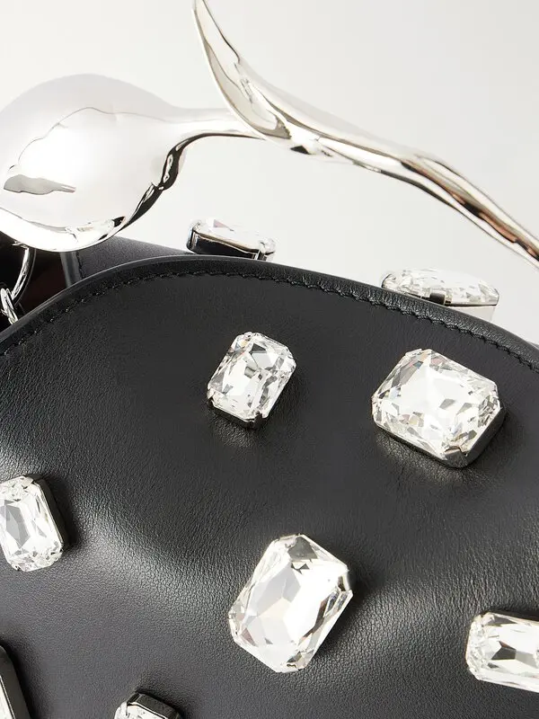 Erdem Mini Crystal-embellished Leather Clutch With Rose Handle