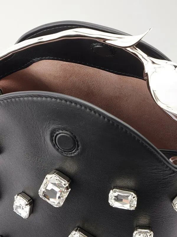 Erdem Mini Crystal-embellished Leather Clutch With Rose Handle