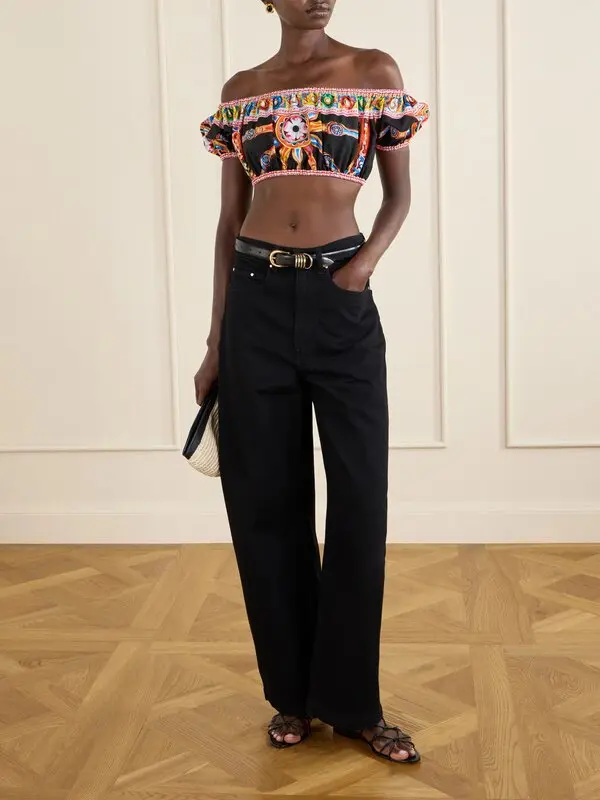 Dolce & Gabbana Carretto Off-the-shoulder Cropped Printed Top