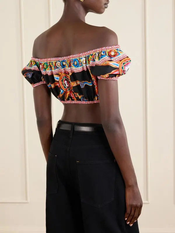 Dolce & Gabbana Carretto Off-the-shoulder Cropped Printed Top
