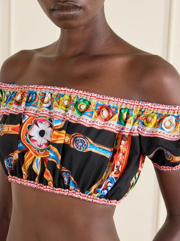Dolce & Gabbana Carretto Off-the-shoulder Cropped Printed Top