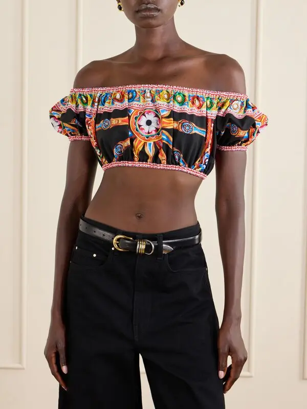Dolce & Gabbana Carretto Off-the-shoulder Cropped Printed Top
