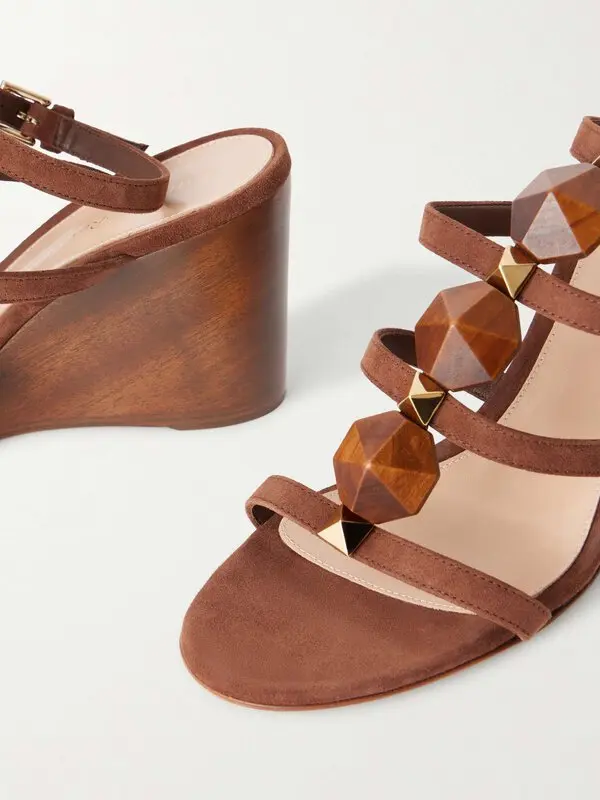 GIANVITO ROSSI 70 Embellished Suede Wedge Sandals