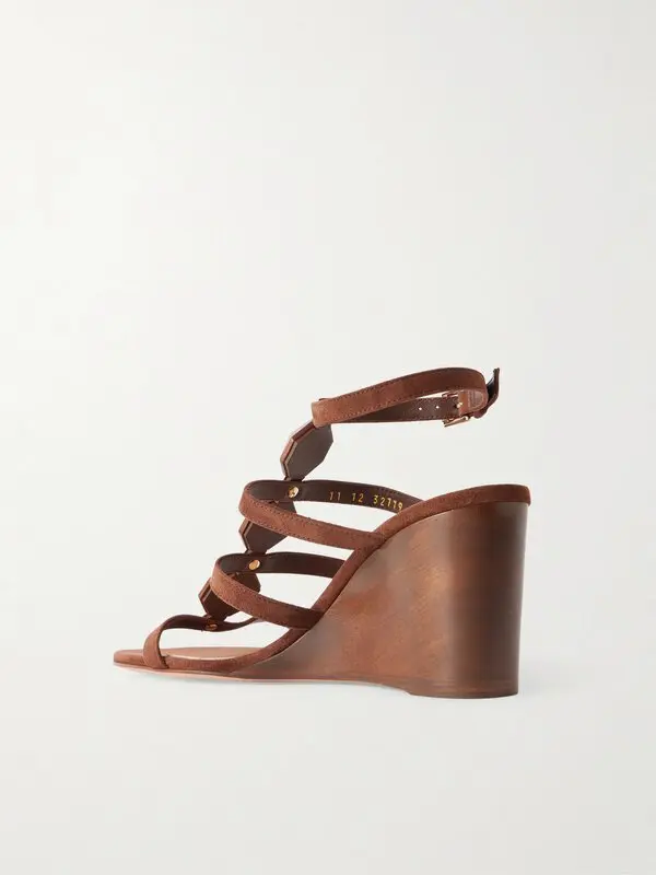 GIANVITO ROSSI Embellished Suede Wedge Sandals