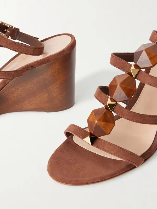 GIANVITO ROSSI Embellished Suede Wedge Sandals