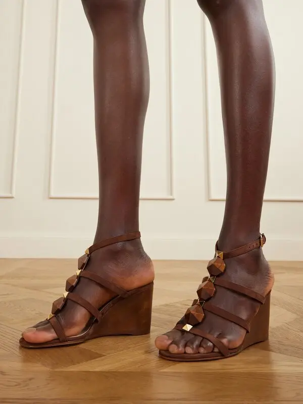 GIANVITO ROSSI Embellished Suede Wedge Sandals