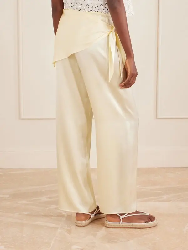 DÔEN Lavona Tie-detailed Silk-satin Wide-leg Pants
