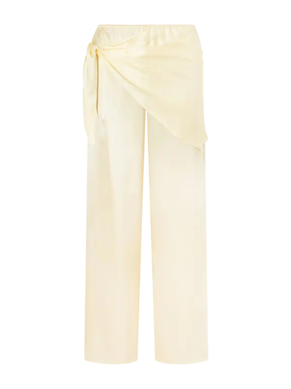 DÔEN Lavona Tie-detailed Silk-satin Wide-leg Pants - Yellow