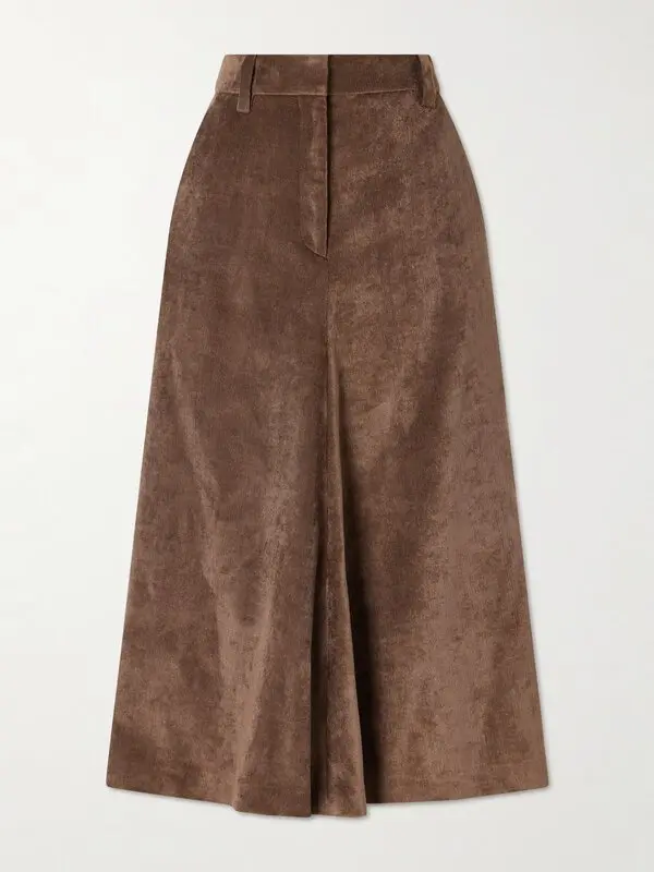 Brunello Cucinelli Embellished Corduroy Midi Skirt - Brown