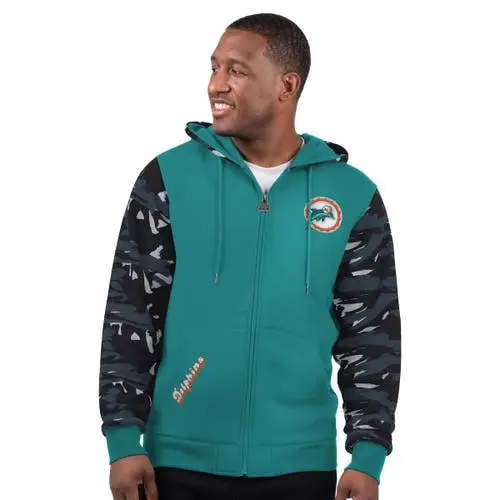 STARTER Miami Dolphins Vintage Logo Full-zip Hoodie - Aqua