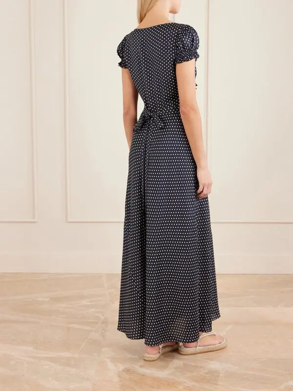 DÔEN Valerine Polka Dot Silk-blend Twill Maxi Dress - Blue