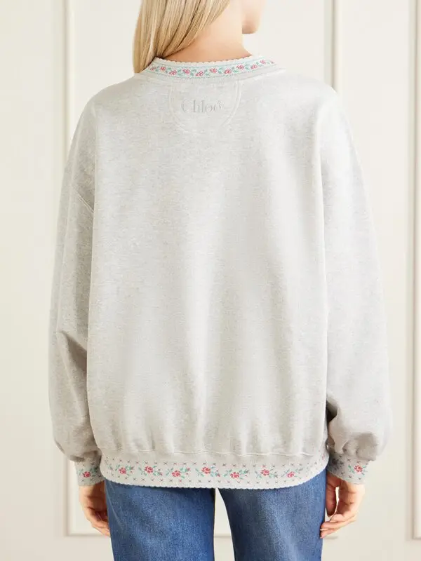 Chloé Logo Embroidered Scalloped Cotton-jersey Sweatshirt - Gray
