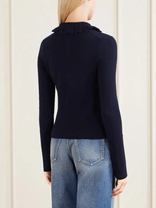 Chloé Logo Embroidered Wool Cardigan With Crocheted Collar
