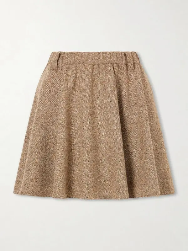 Brunello Cucinelli Pleated Wool-blend Tweed Mini Skirt - Brown